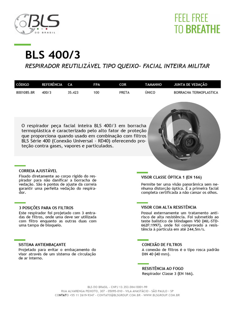 Respirador BLS 400/3: Alta Proteção Facial | PDF | Válvula