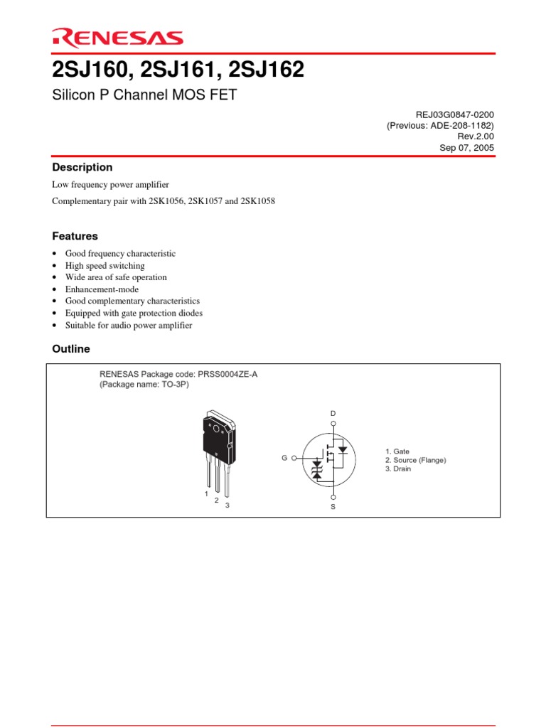 2SJ160, 2SJ161, 2SJ162: Silicon P Channel MOS FET | PDF | Field Effect ...