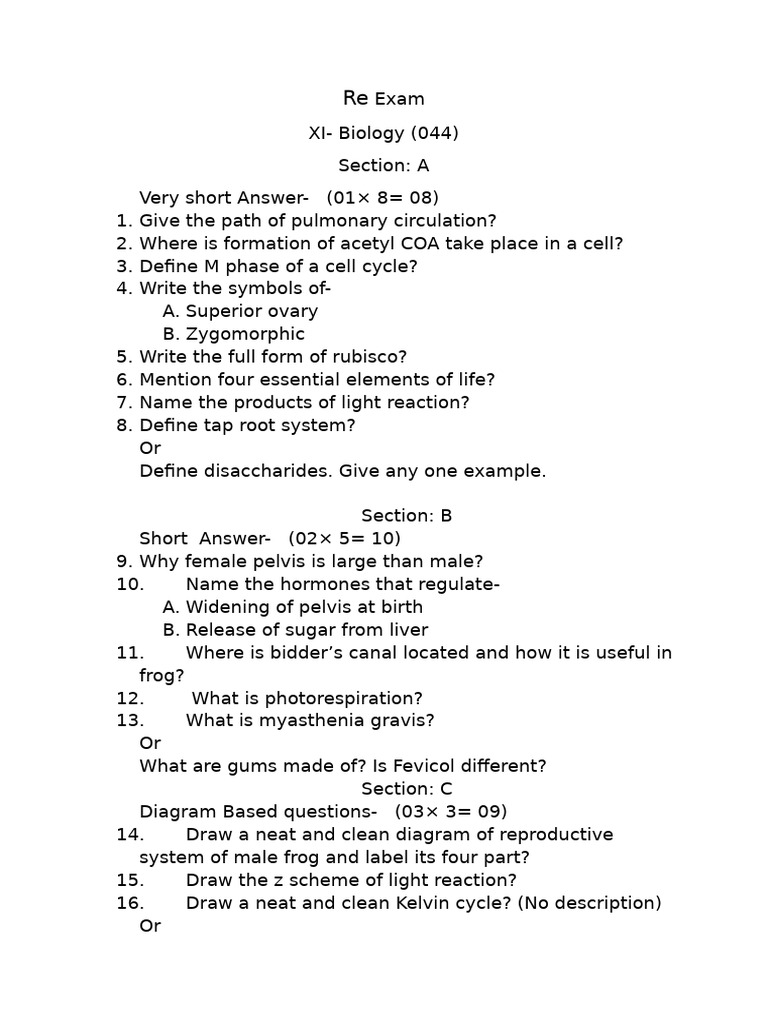 Biology Exam Questions and Answers | PDF