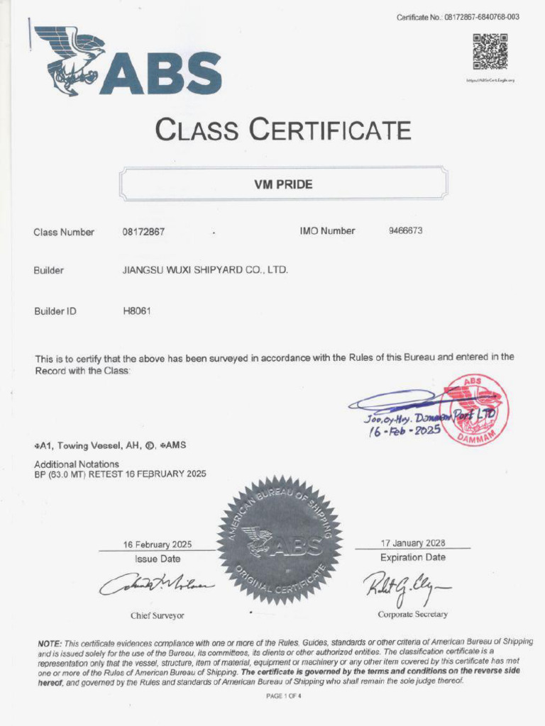 3.classification Certificate ABS | PDF