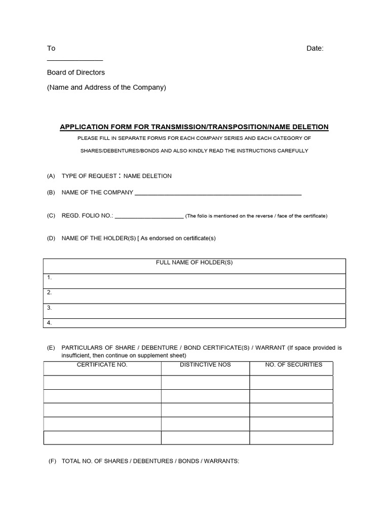 Name Deletion Application Form | PDF