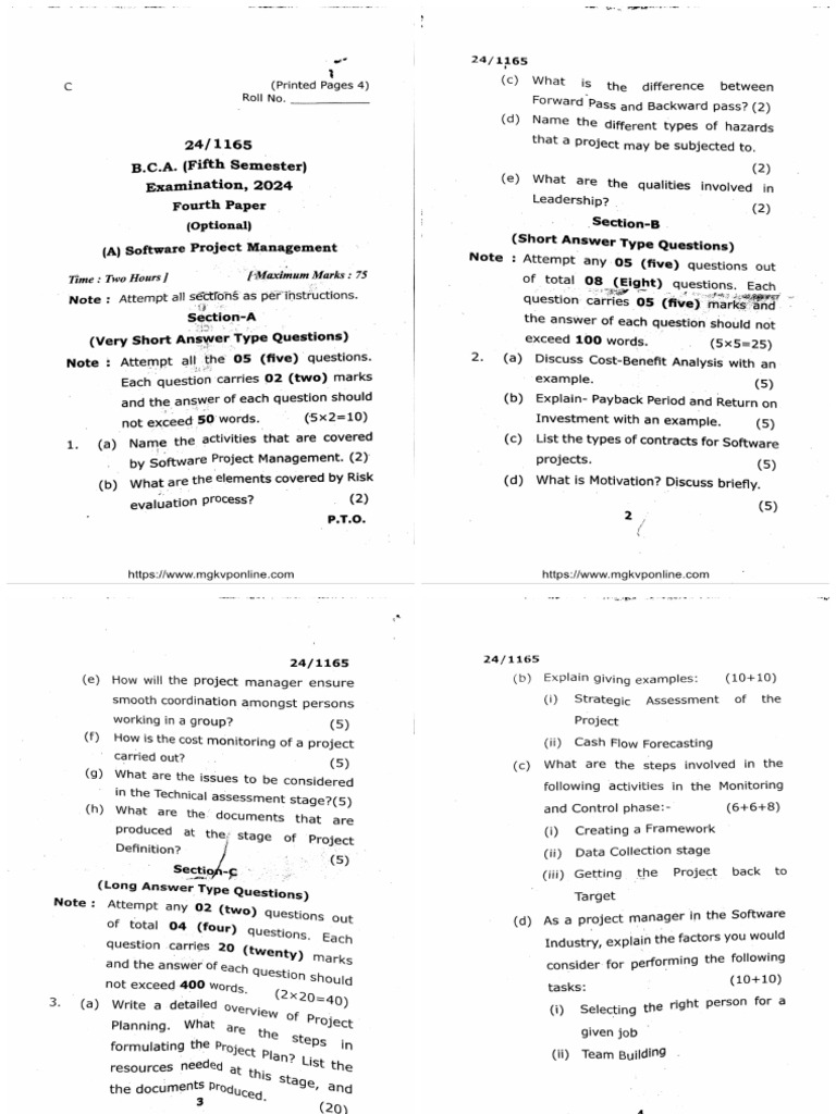 Bca 5 Sem Software Project Management 1165 2024 | PDF