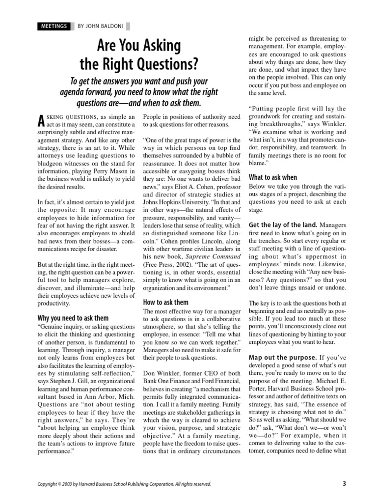 Mastering Questions for Effective Management | PDF