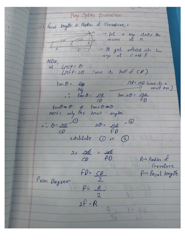 Physics Chapter 9 Ray Optics Derivation | PDF