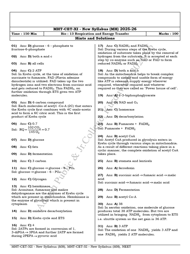 207168 Biology Sol | PDF | Citric Acid Cycle | Chemistry