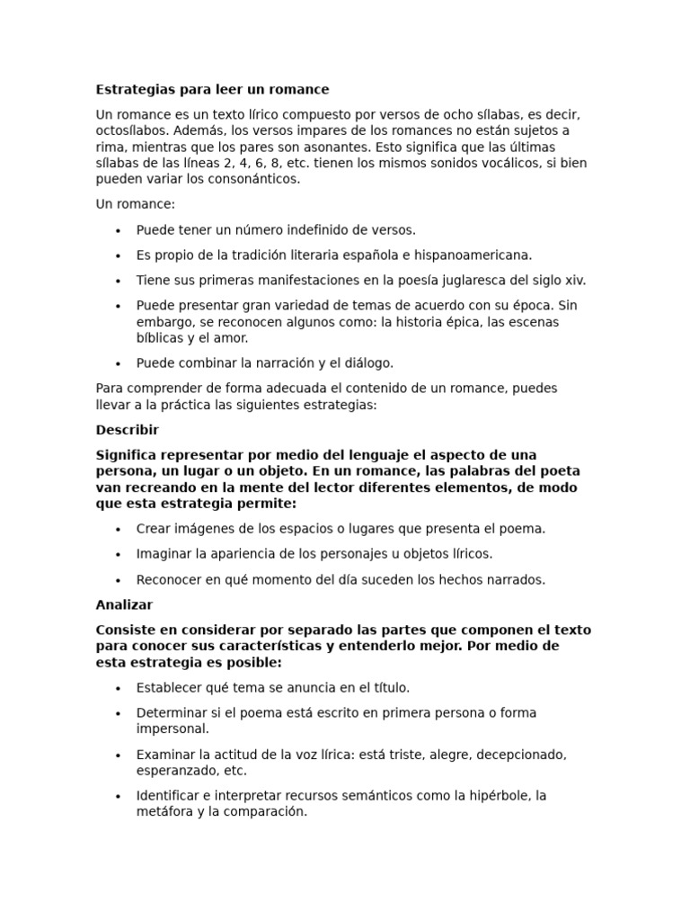 Estrategias para leer romances líricos | PDF