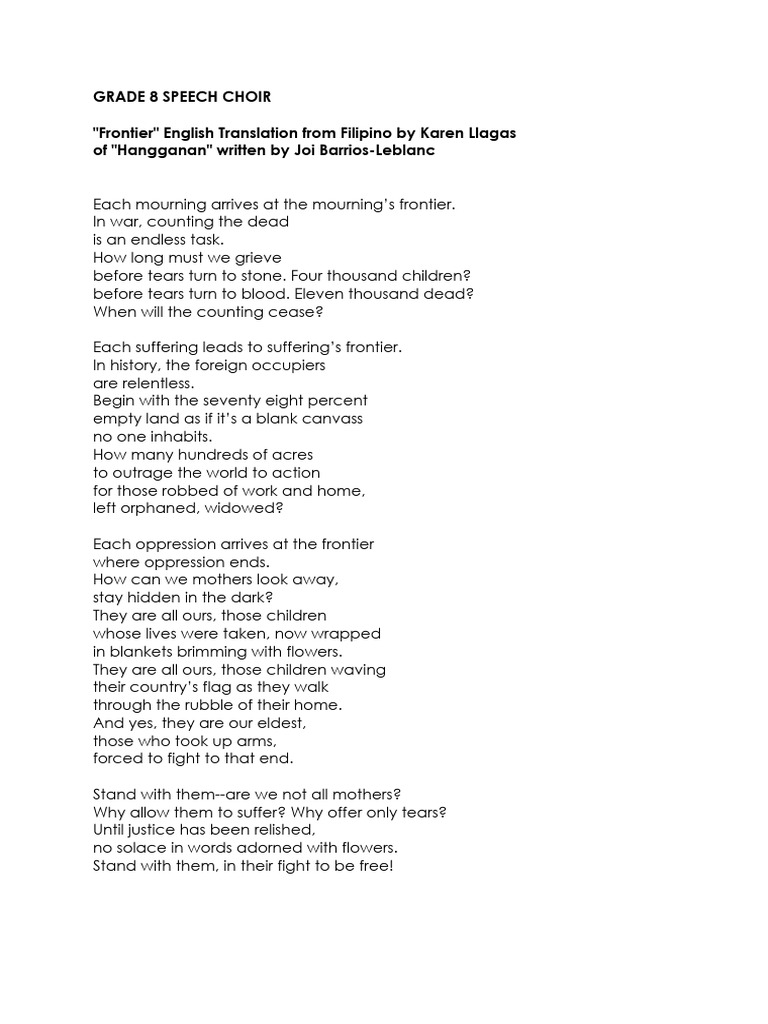 Grade 8 Choric Piece Frontier | PDF
