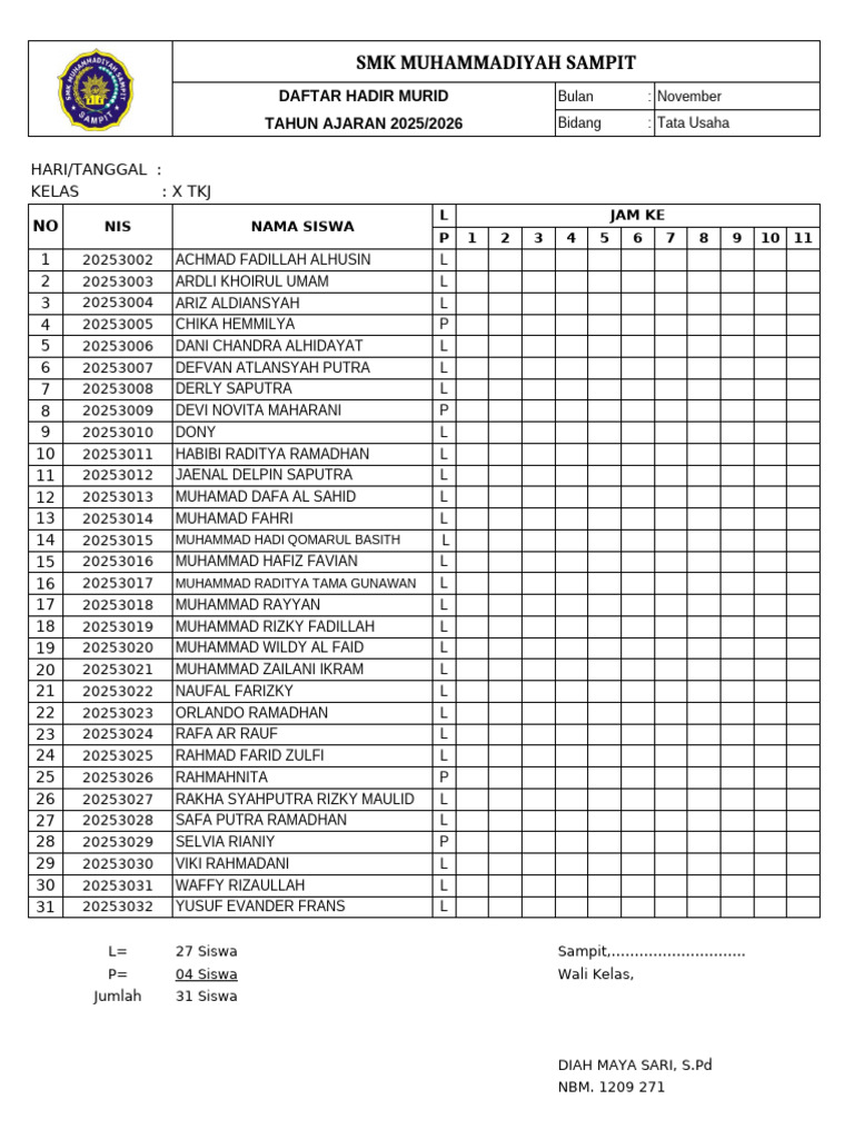 Absen Siswa 2025-2026 | PDF