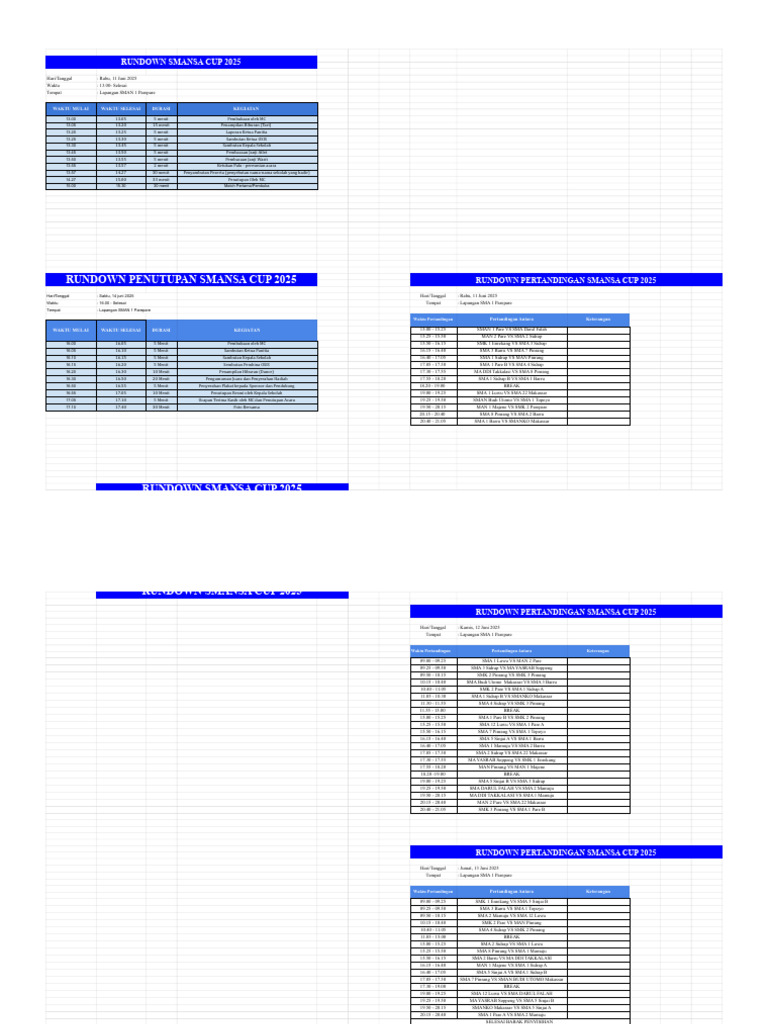 Rundown SMANSA Cup 2025 Lengkap | PDF