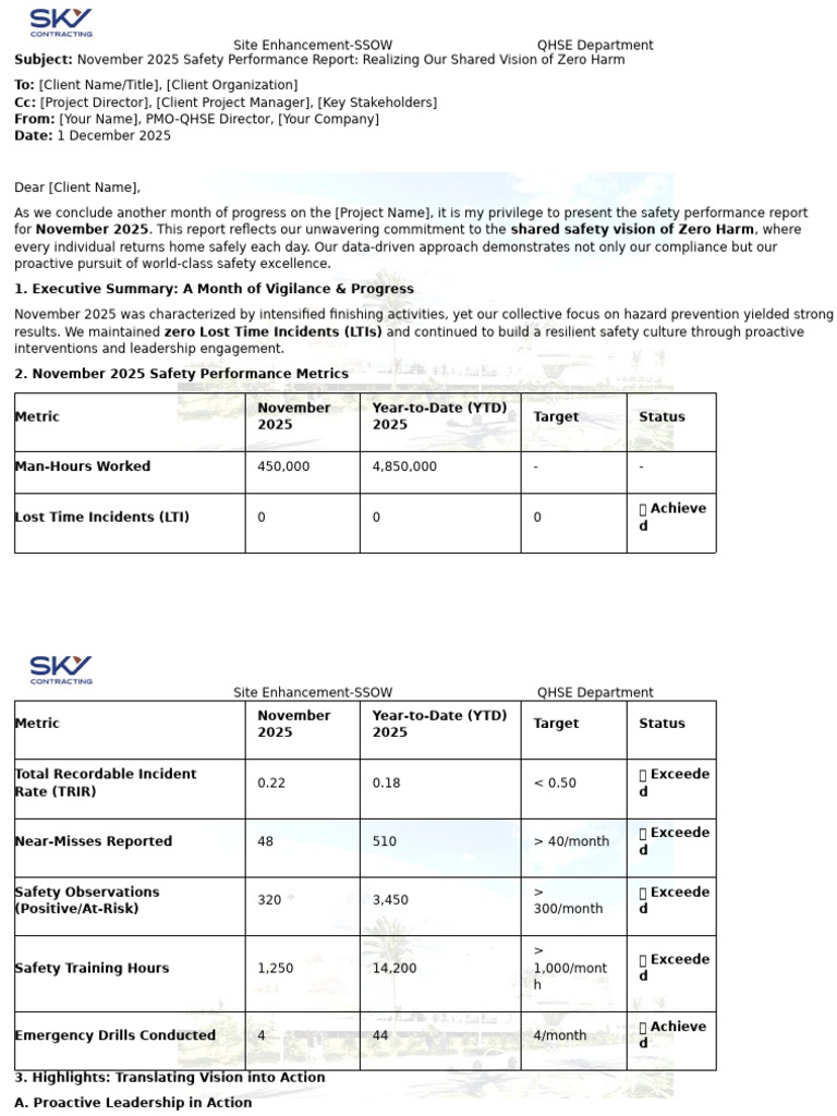 Subject-November 2025 Safety Performance Report- Realizing Our Shared ...