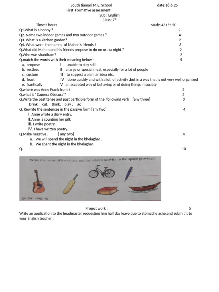 7th Grade English Formative Assessment | PDF | Language Mechanics ...