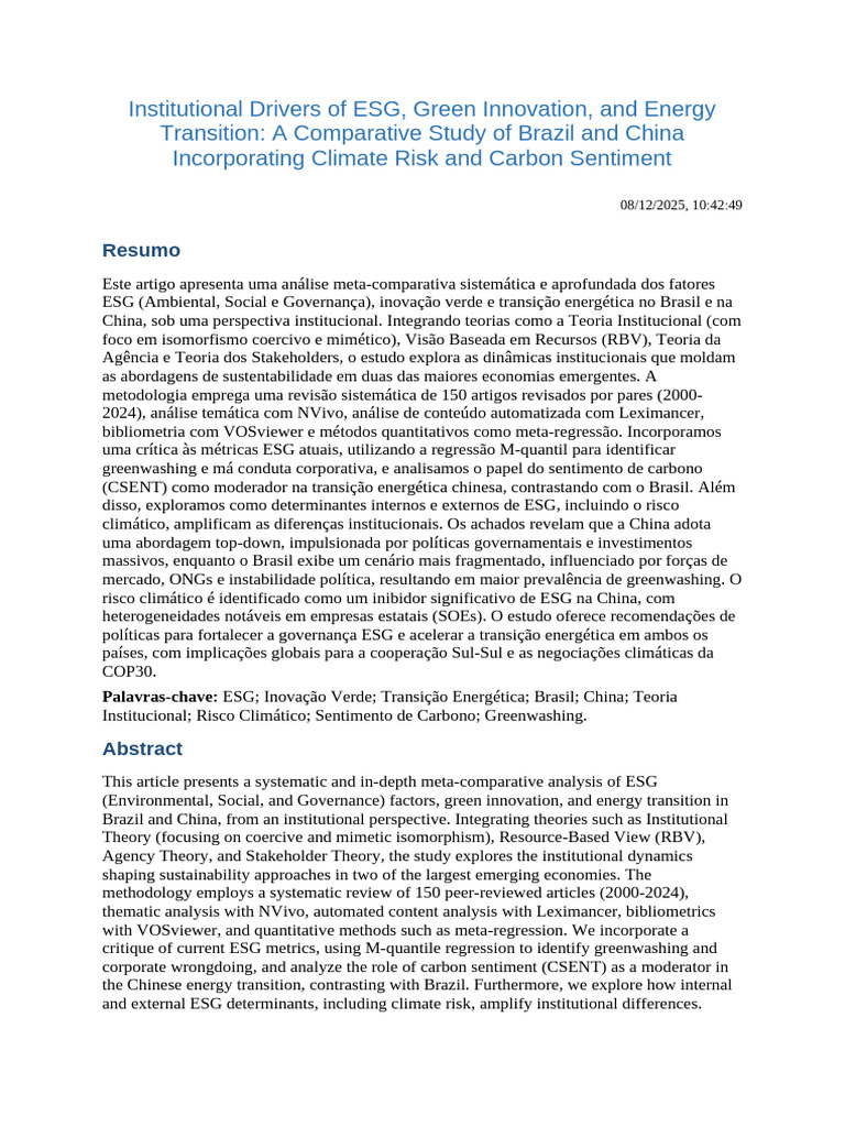 Institutional Drivers of ESG, Green Innovation, And Energy Transition ...