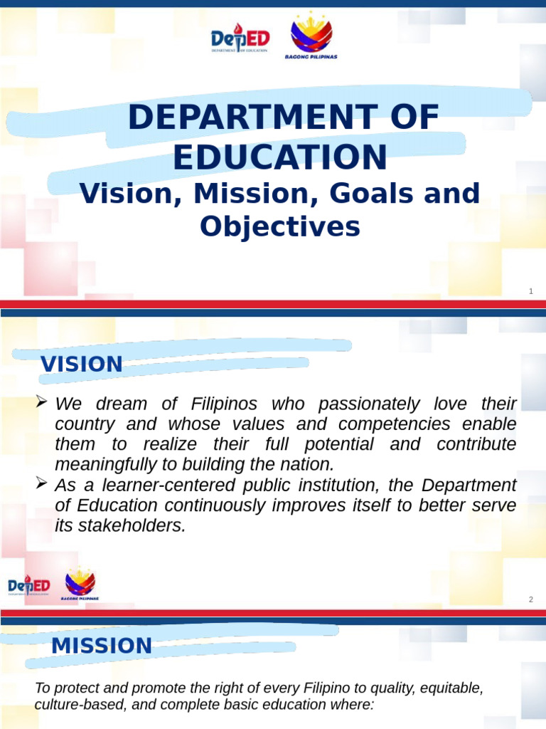 DepEd Vision, Mission, and Goals Overview | PDF | Learning | Value (Ethics)
