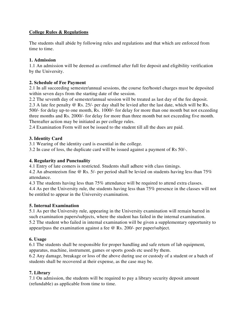 College Rules For Students | PDF | Fee | Social Institutions