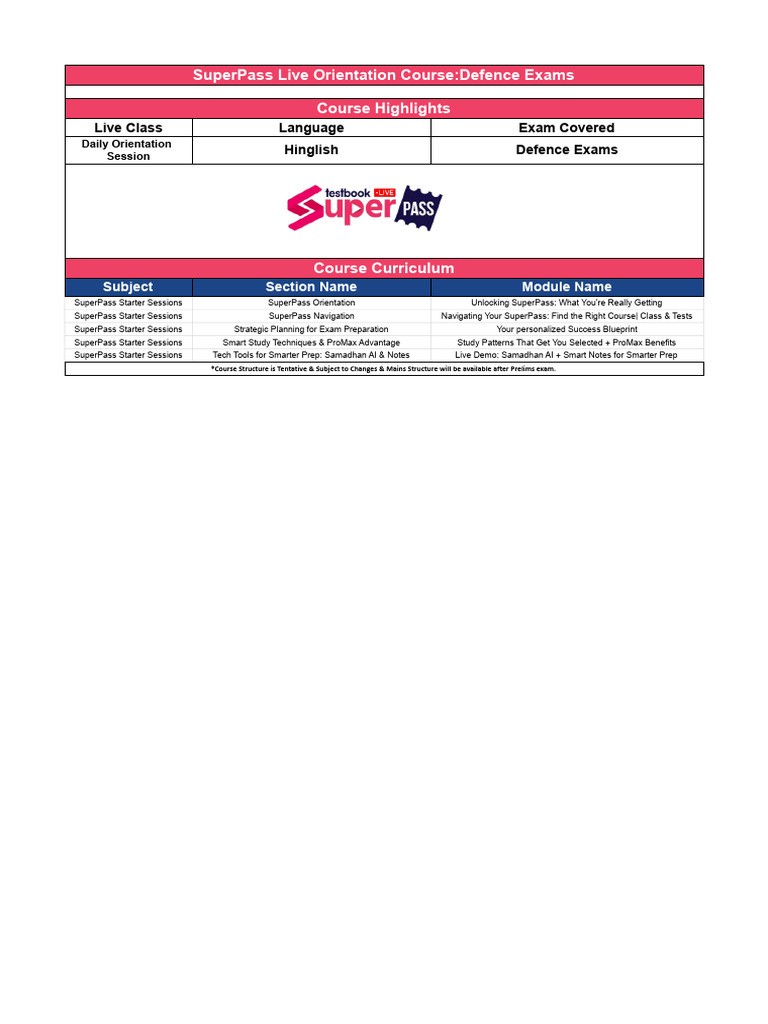 SuperPass Live Orientation for Defence Exams | PDF