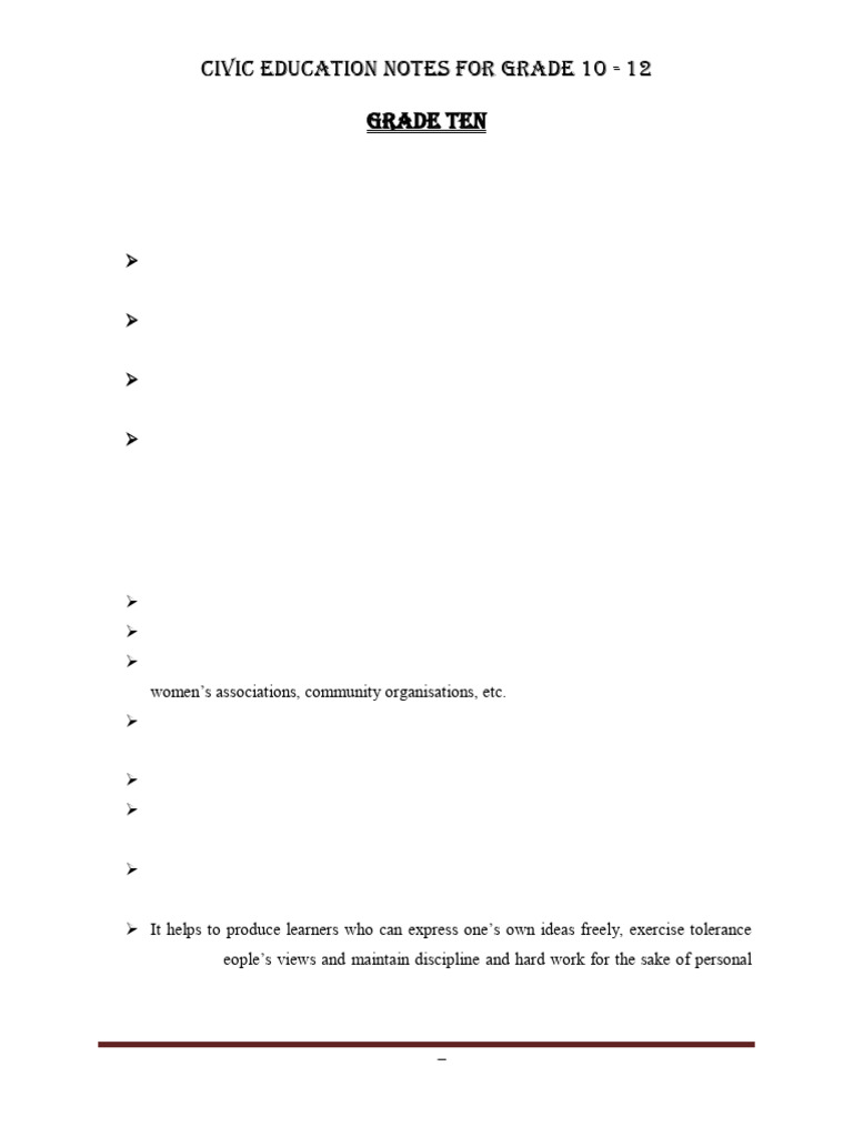 Civic Education Notes for Grades 10-12 | PDF | Elections | Citizenship