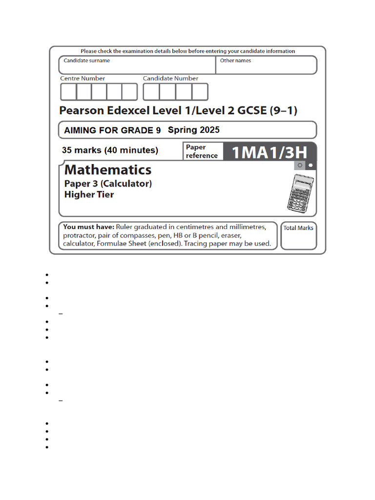 Grade 9 Math Exam Instructions and Questions | PDF | Mathematics