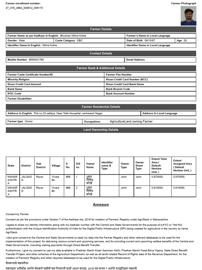 Farmer Registry Enrollement Data Bhushan Kolhe | PDF
