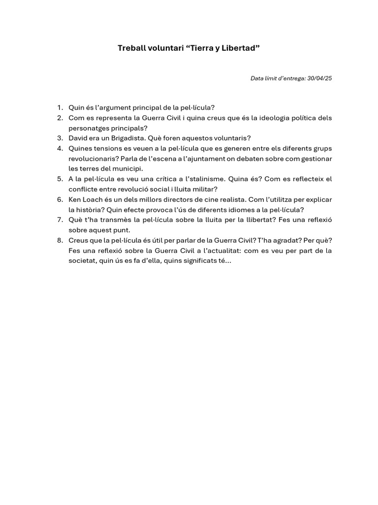 Treball Voluntari Tierra y Libertad | PDF