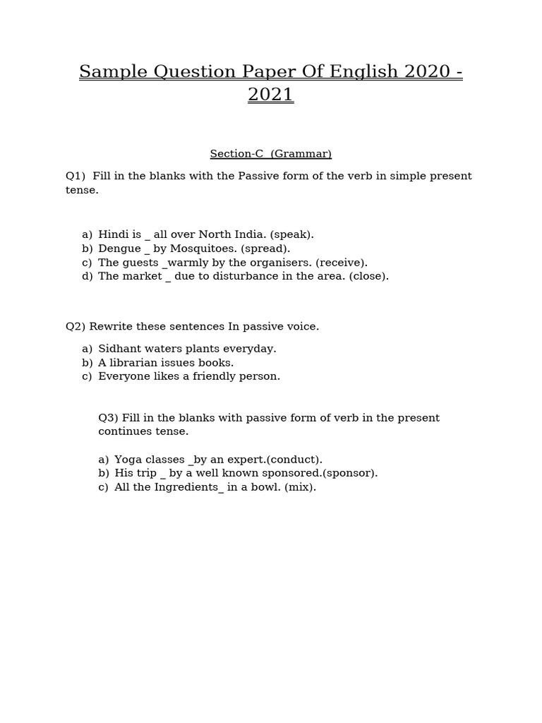 English Grammar Passive Voice Practice | PDF