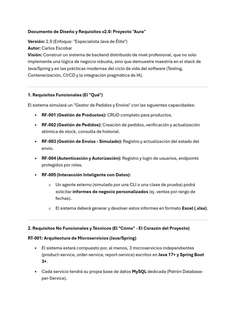Documento de Diseño y Requisitos Aura v2 | PDF | Mi sql | Java (lenguaje de programación)