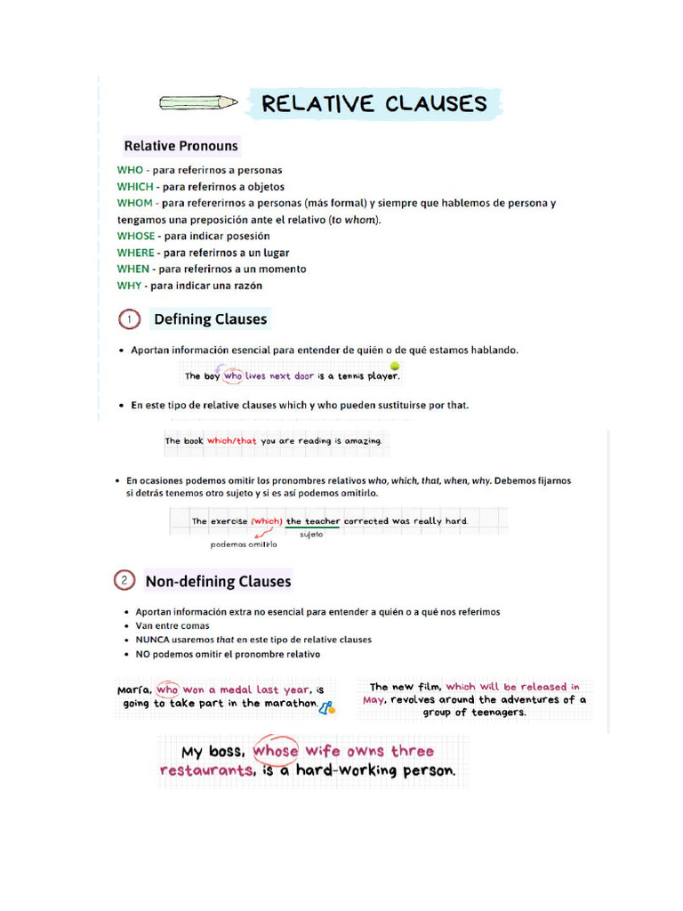 Relative Clauses Exercises. | PDF