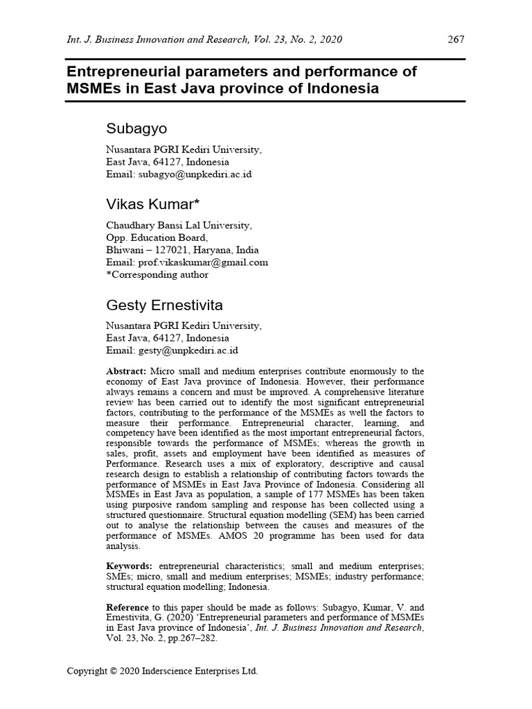 MSME Performance Factors in East Java | PDF | Entrepreneurship ...