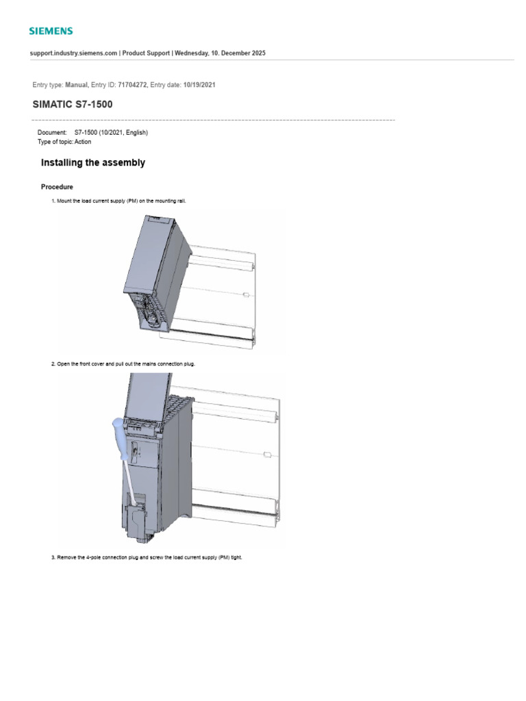 S7-1500 Assembly Installation Guide | PDF