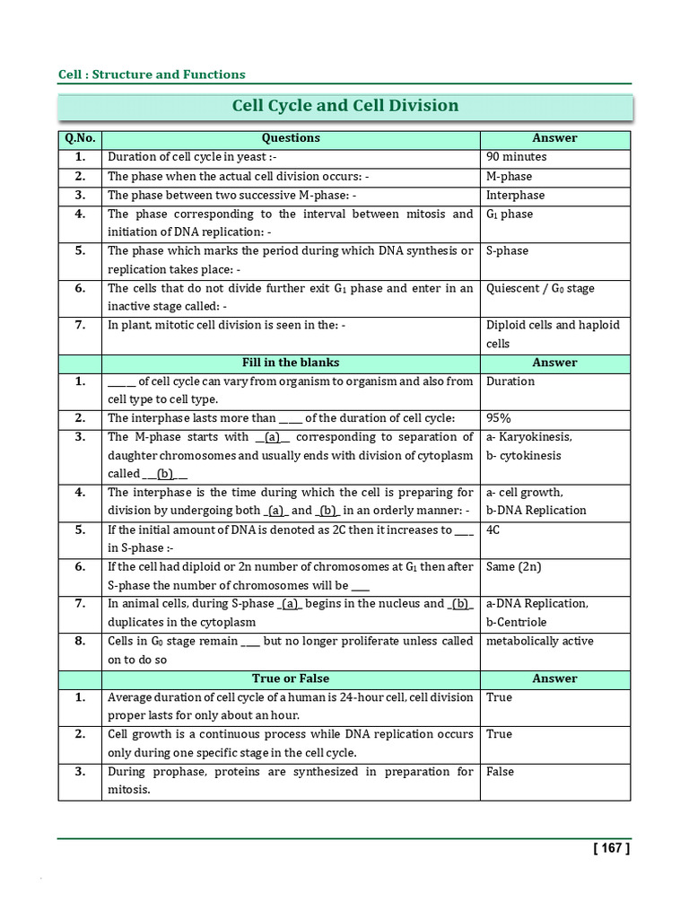Cell Cycle and Cell Division NCERT Work Book | PDF | Meiosis | Mitosis