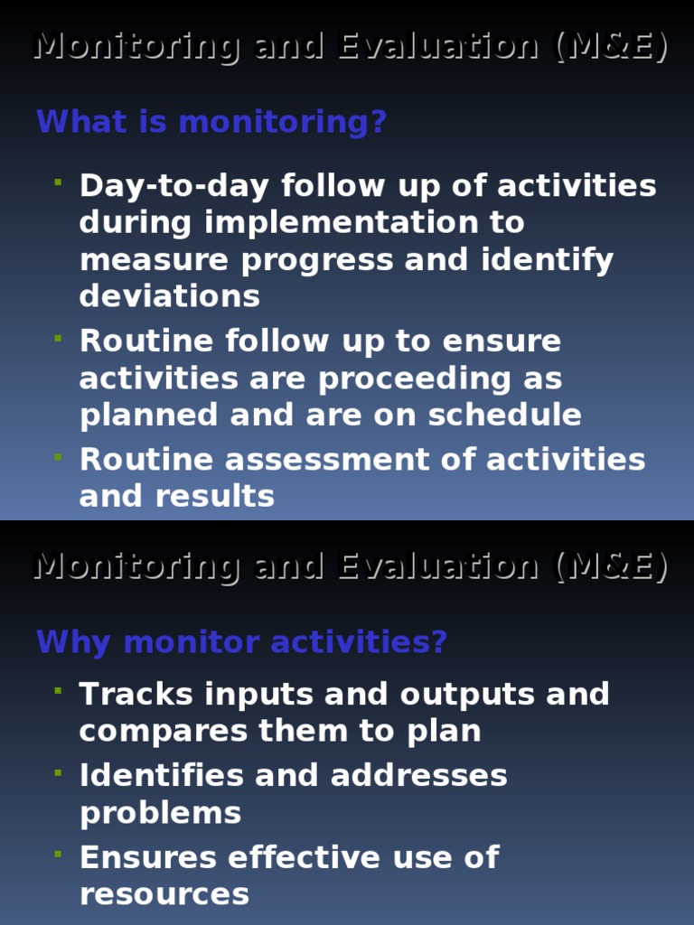 Monitoring and Evaluation | PDF | Monitoring And Evaluation | Evaluation