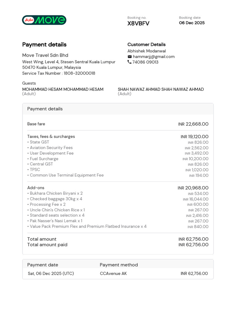 AirAsia Invoice-X8VBFV | PDF | Payments | Services (Economics)