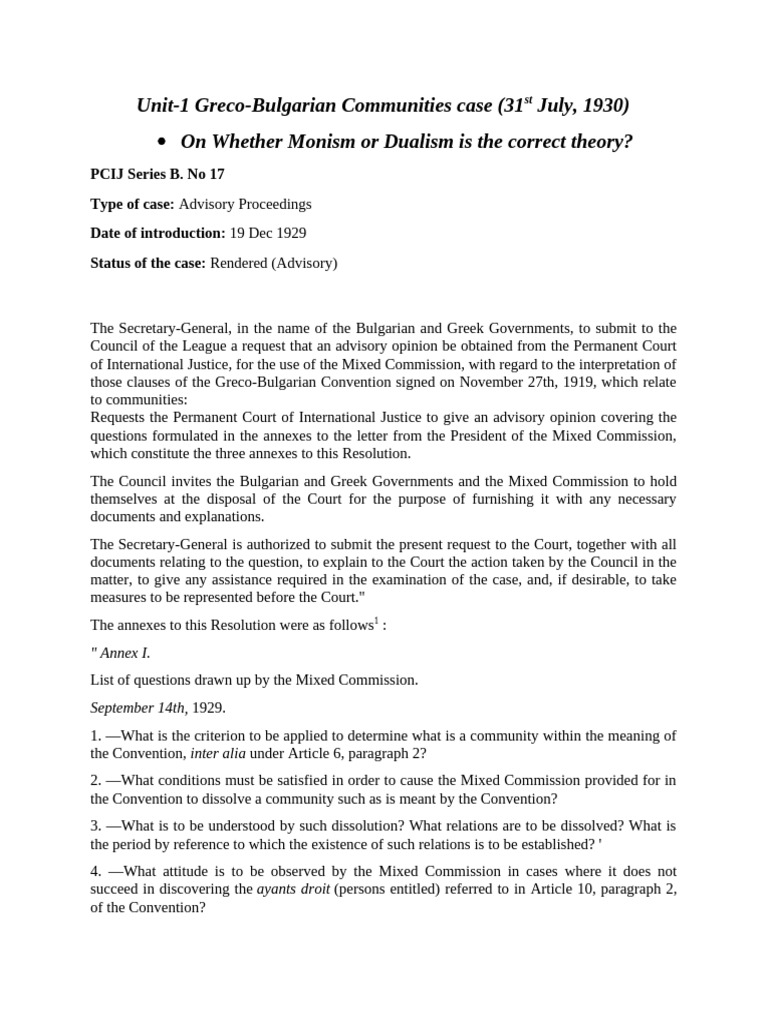 Greco-Bulgarian Communities Case Analysis | PDF | Property | Advisory ...