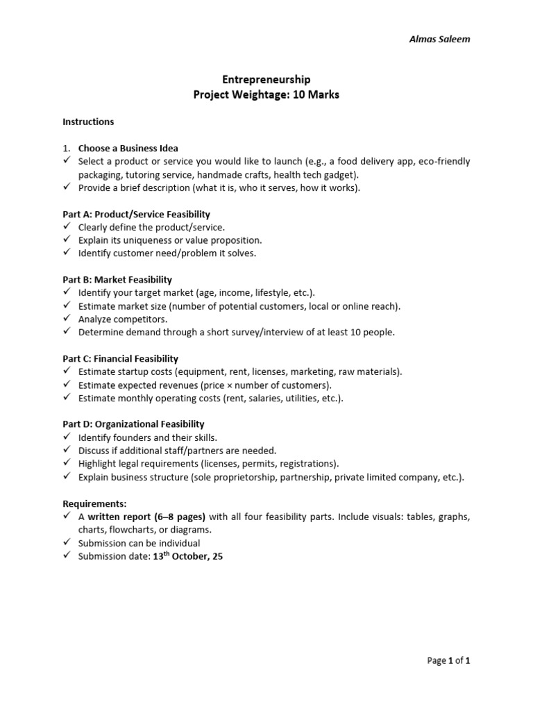 Project Work Entrepreneurship | PDF