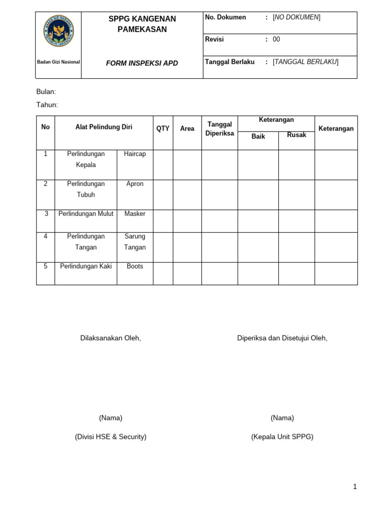 Formulir Inspeksi APD SPPG Kangenan | PDF