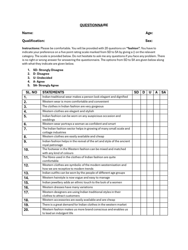 Fashion Preference Questionnaire | PDF | Fashion | Clothing