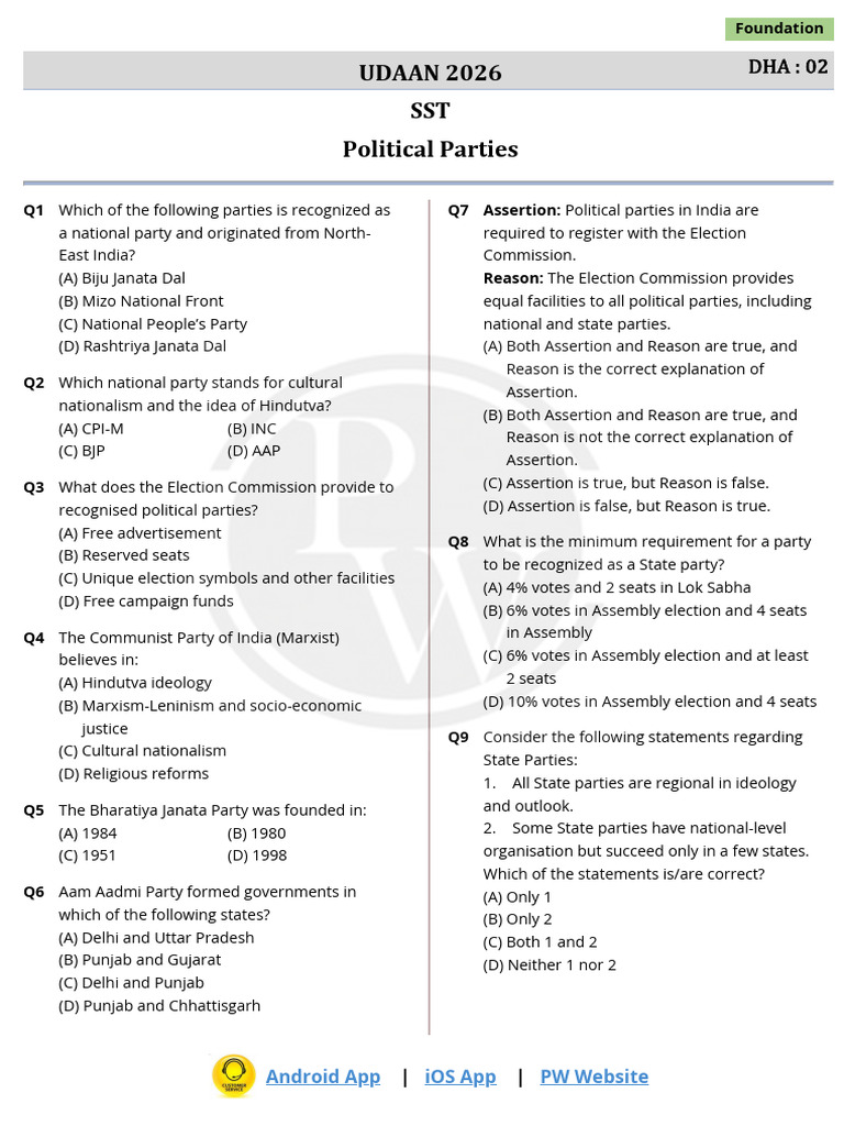 Indian Political Parties Quiz and Answers | PDF | Bharatiya Janata ...