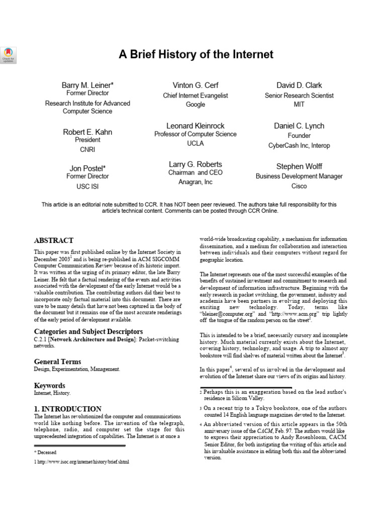 A Brief History of the Internet | PDF | Internet Protocol Suite ...