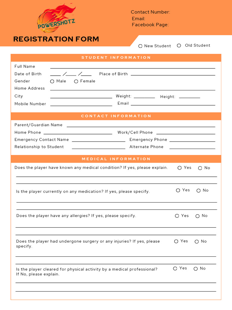 Powershotz Basketball Camp Registration Form | PDF