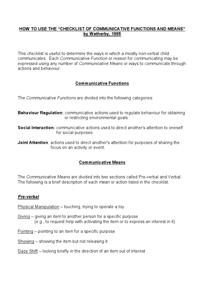 Communicative Functions Checklist Guide | PDF | Nonverbal Communication ...