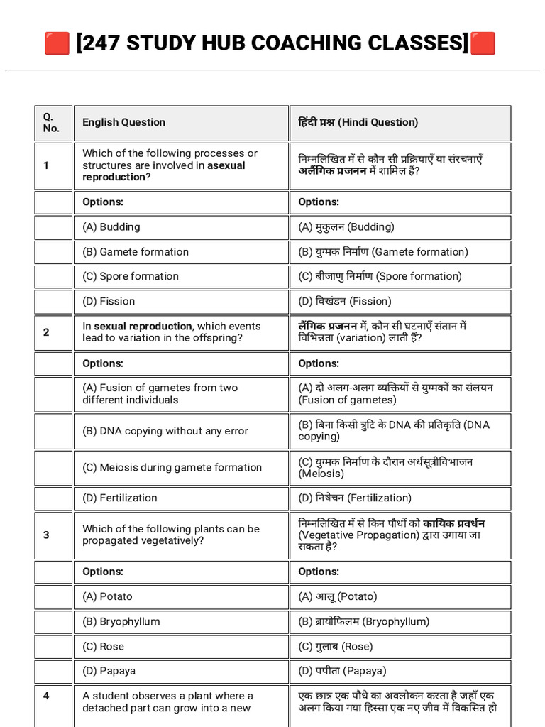 🟥 (247 Study Hub Coaching Classes) 🟥: Q. No. English Question हद प्रश्न ...