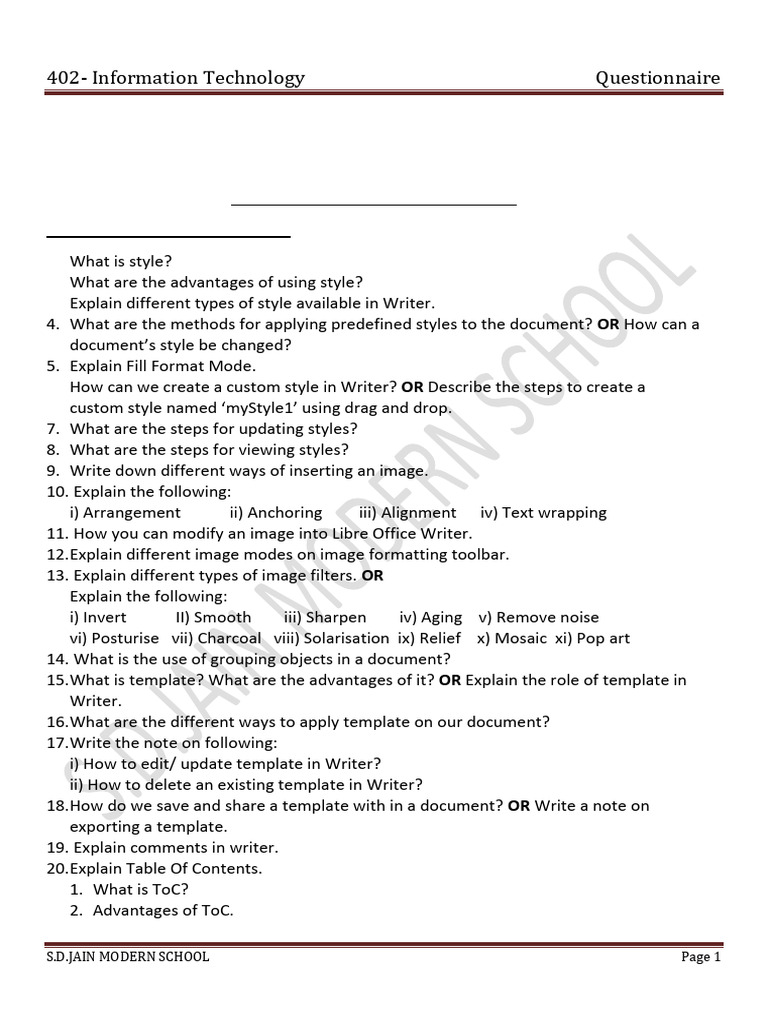 Information Technology Questionnaire for Class X | PDF | Databases