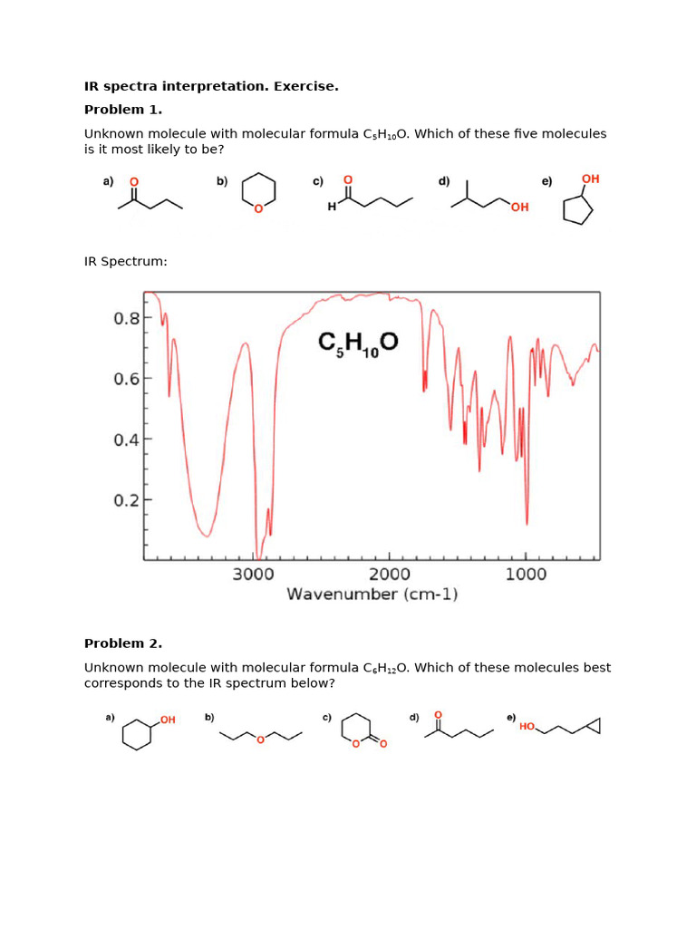 IR Spectra Interpretation, Exercise | PDF