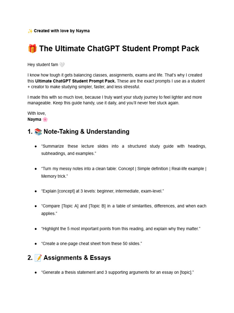 The Ultimate ChatGPT Student Prompt Pack | PDF | Time Management ...