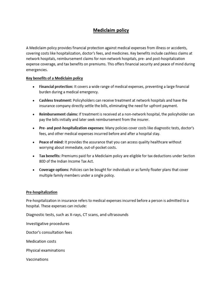 Mediclaim Policy Details | PDF | Insurance | Hospital