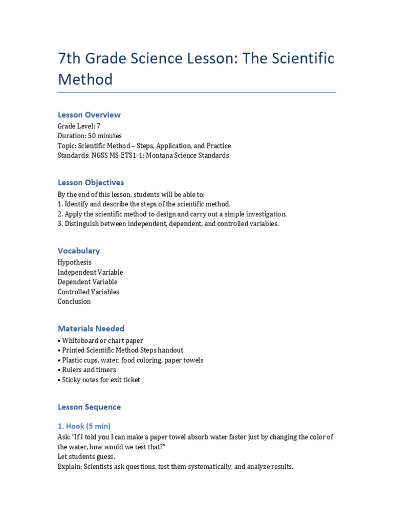 7th Grade Science: Scientific Method Lesson | PDF | Scientific Method ...