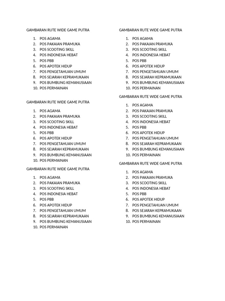 GAMBARAN RUTE WIDE GAME PUTRA | PDF