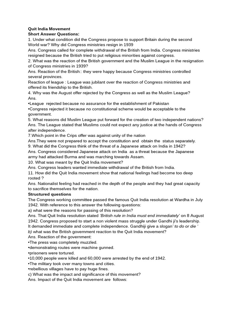 Cripps Mission & Quit India Movement STD 10-1 | PDF | Indian National ...