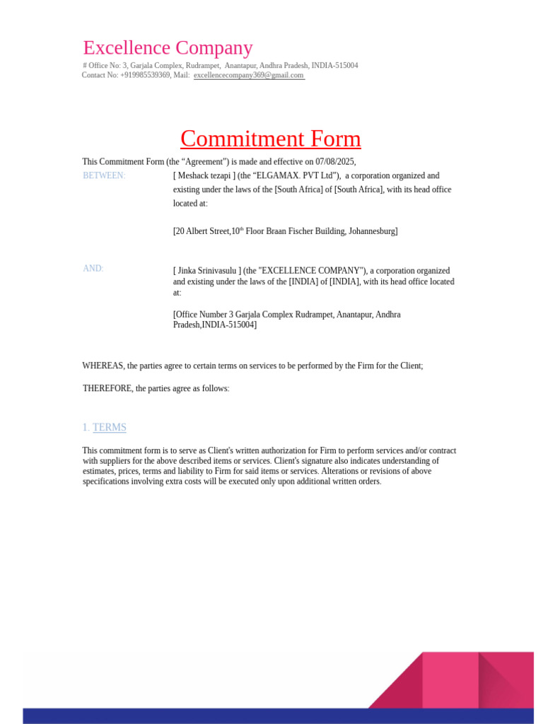 Commitment Form For EN590 New | PDF | Business | Business Law