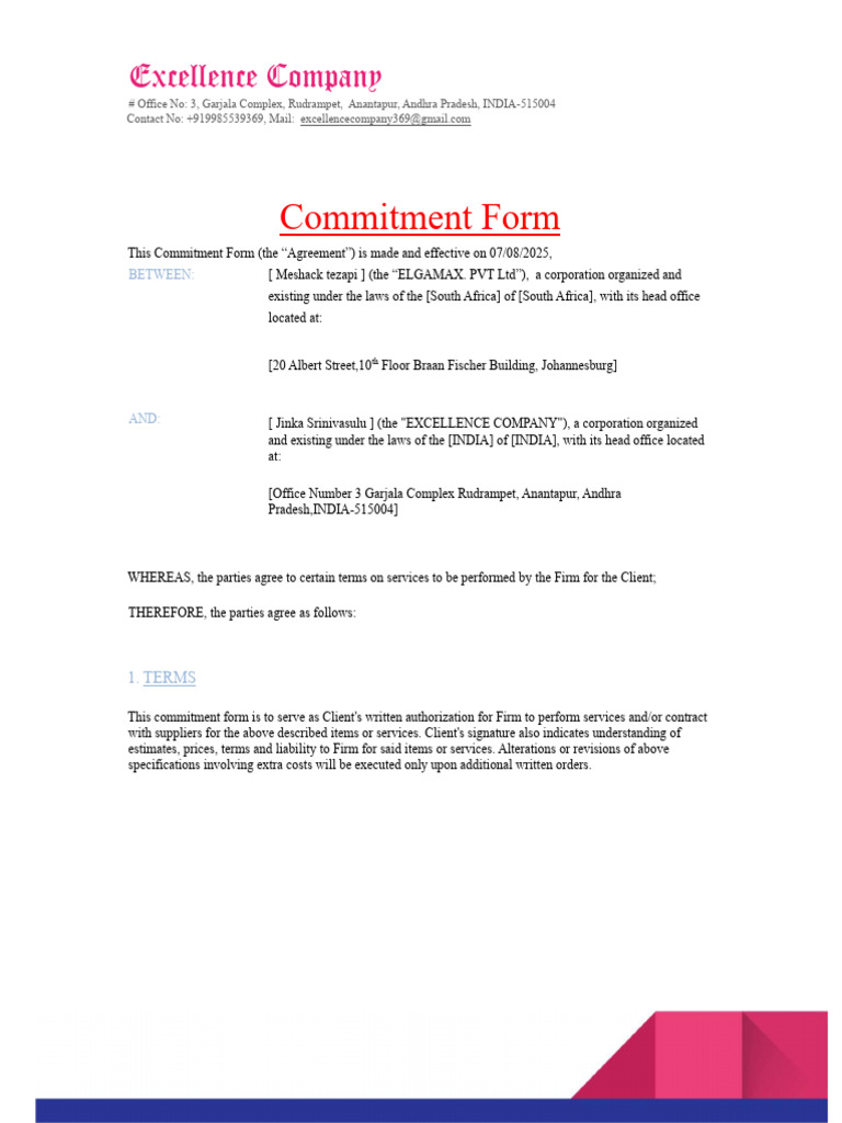 Commitment Form For EN590 (1) 0011 | PDF | Business | Business Law