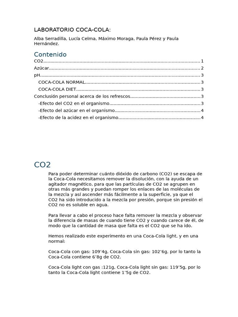 Coca-Cola Alba S, Lucia C, Máximo M, Paula P y Paula H | PDF | Química